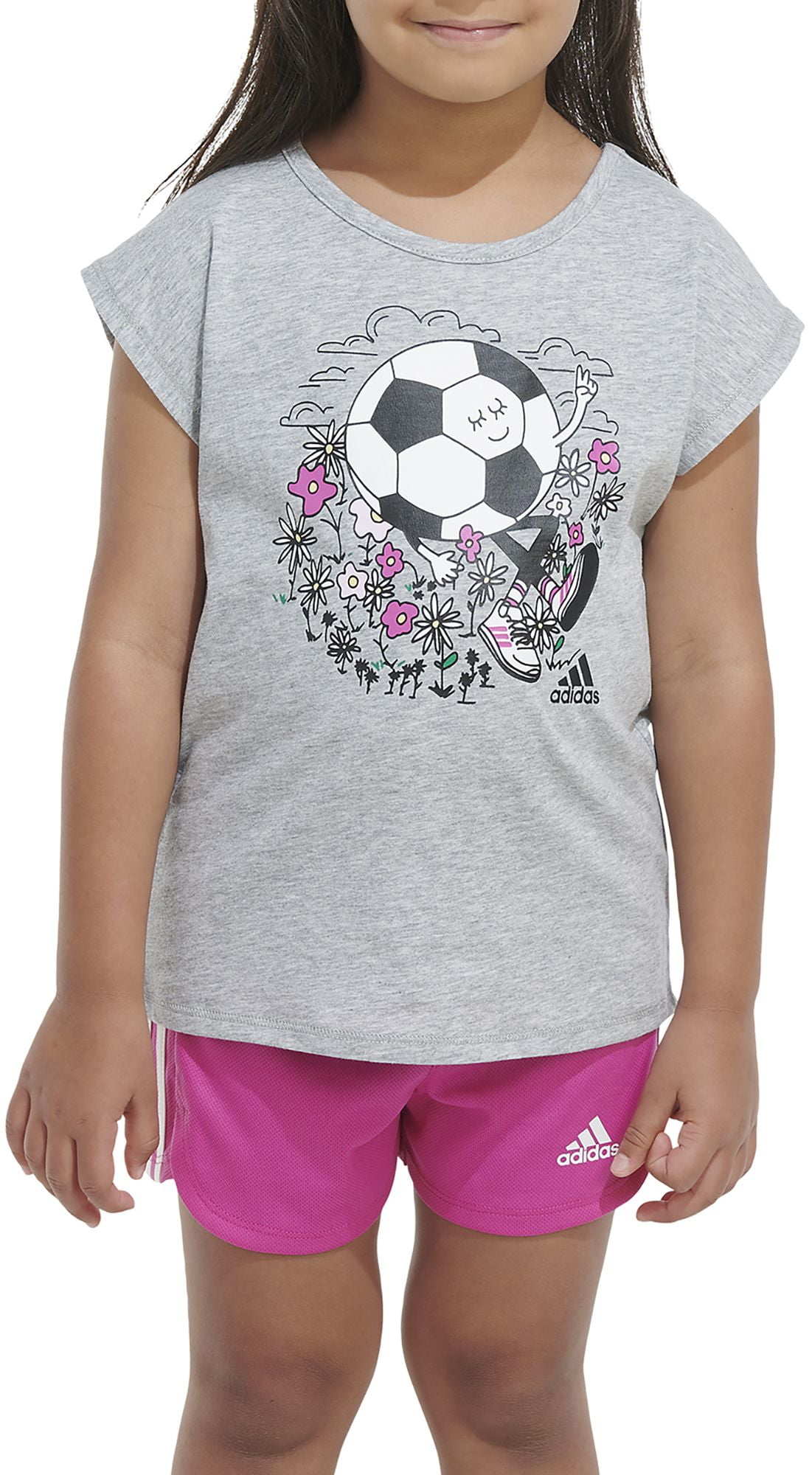 Adidas Little Girls Graphic T-shirt and Mesh Short, 2-Piece Set, 6 X ...