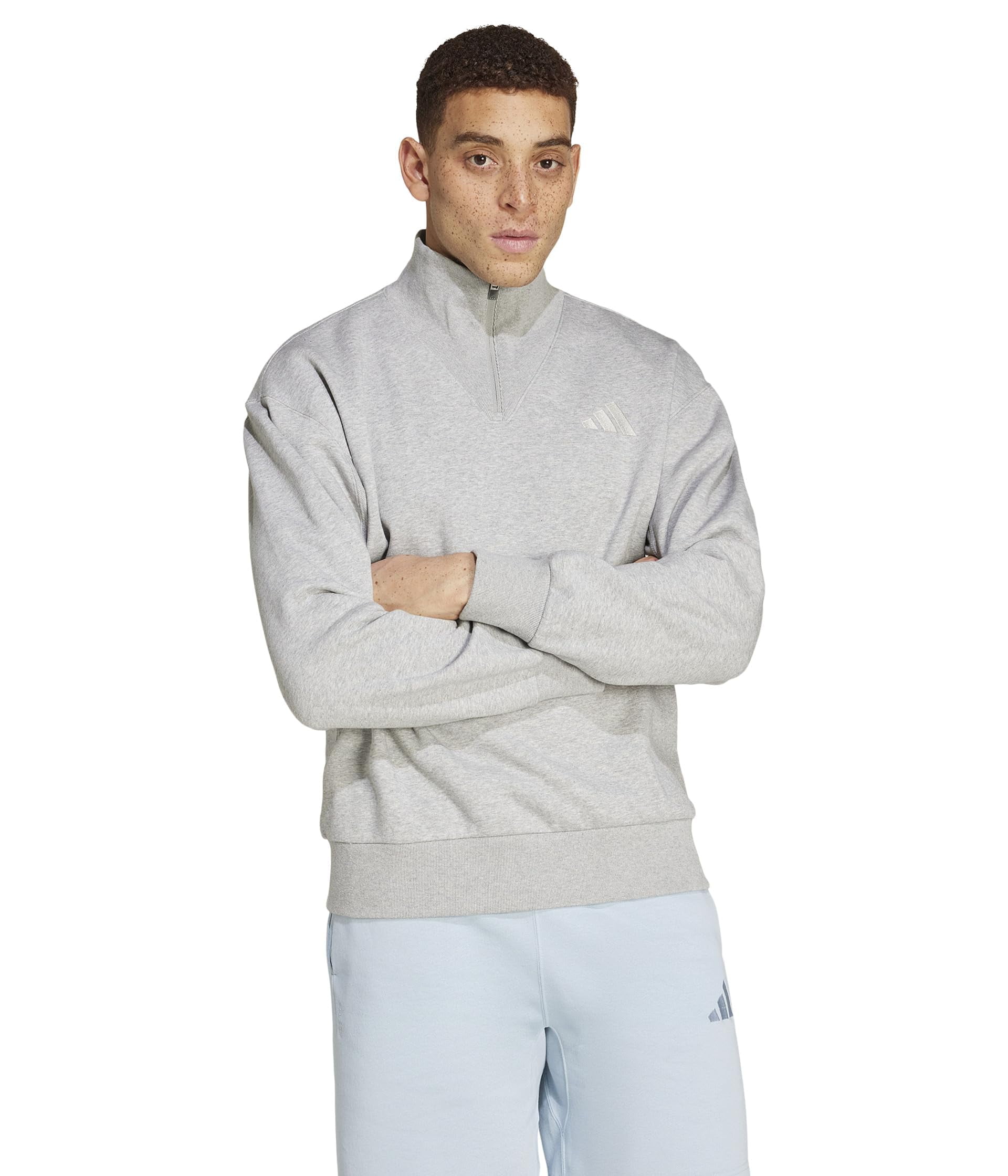 adidas Men's All SZN Fleece Quarter-Zip Crewneck Sweatshirt, Med Grey ...