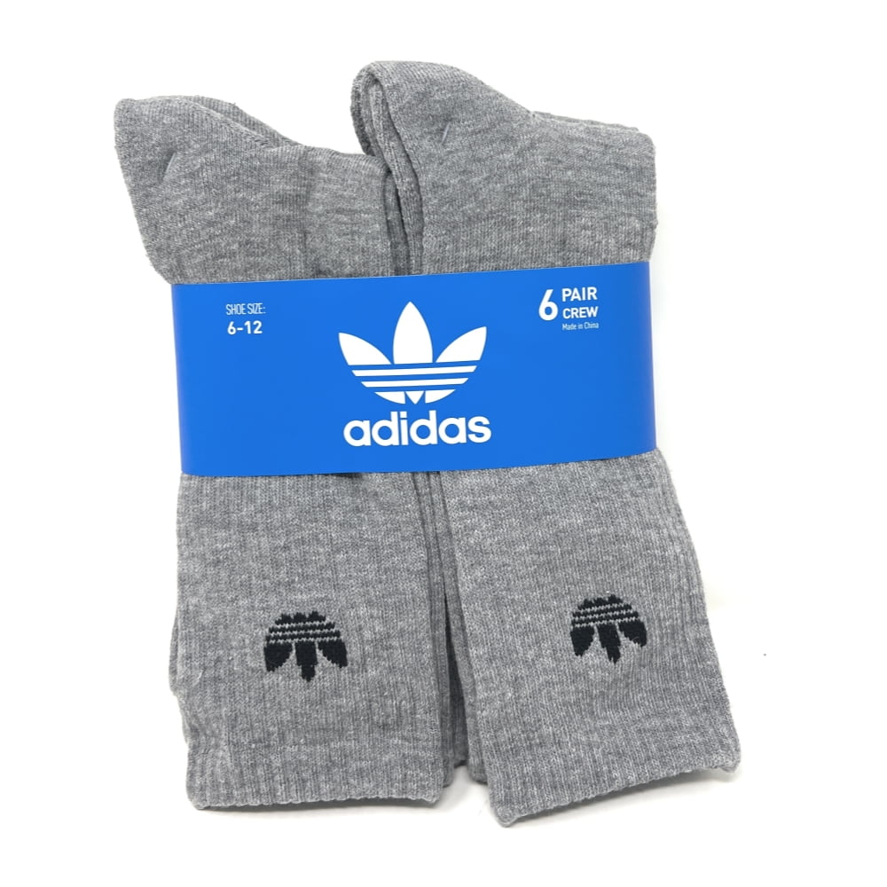 Adidas Men's Crew Socks, Grey, 6 Pack, Polyester Spandex, Cushioned ...