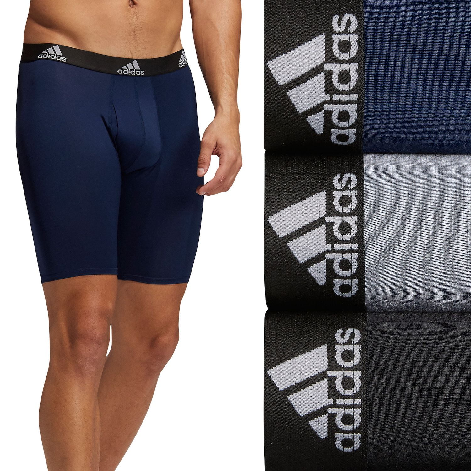 adidas Men's Performance Long Boxer Brief Underwear (3-Pack), Black ...