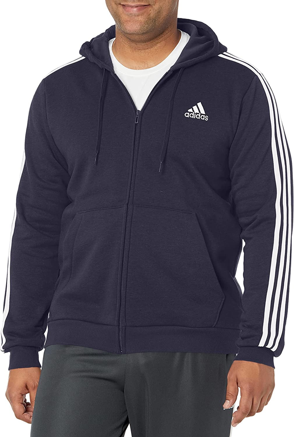 adidas Men's Essentials Fleece 3-Stripes Full-Zip Hoodie X-Large Legend ...