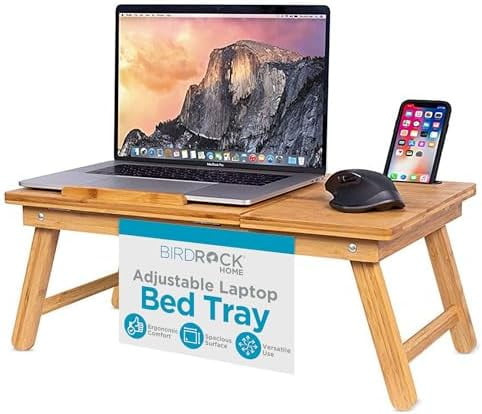 adjustable bamboo laptop bed tray - foldable legs, portable workstation ...