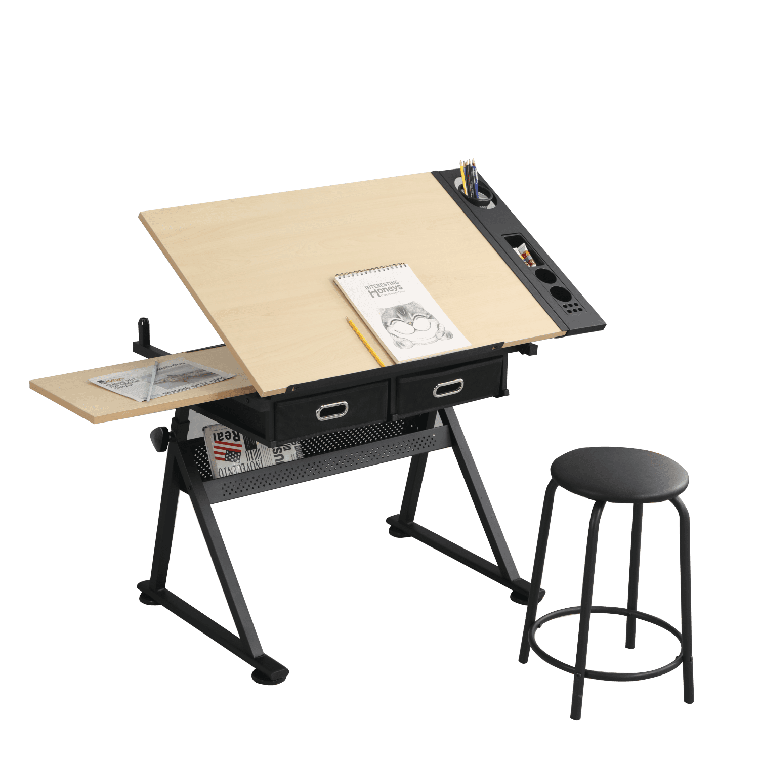 adjustable drawing drafting table desk with 2 drawers for home office ...