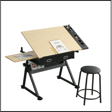 Adjustable Height Drafting Table with Stool Set, Tiltable Drawing Desk ...