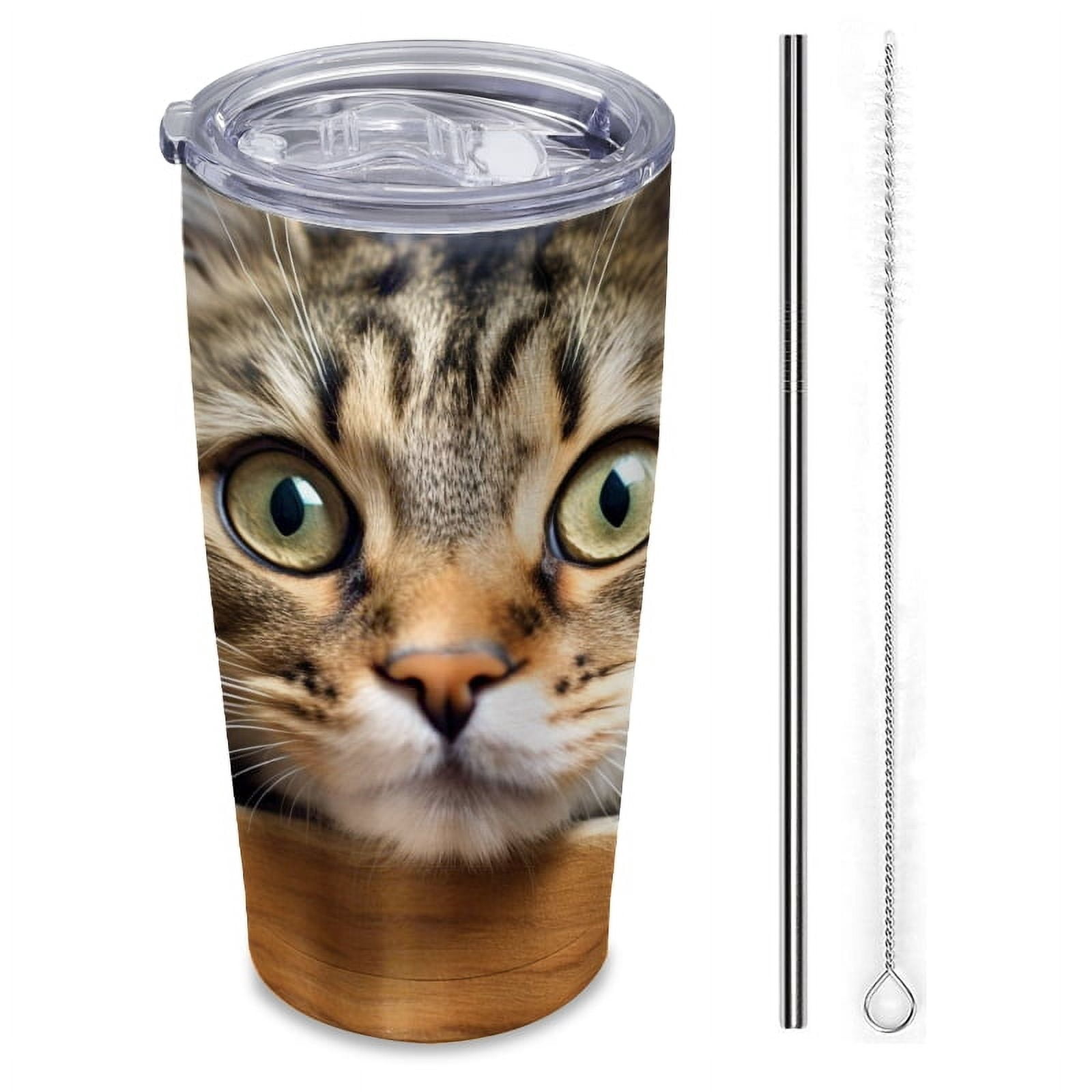 adorable cat's face peering over the edge of wooden table Insulated 20 ...