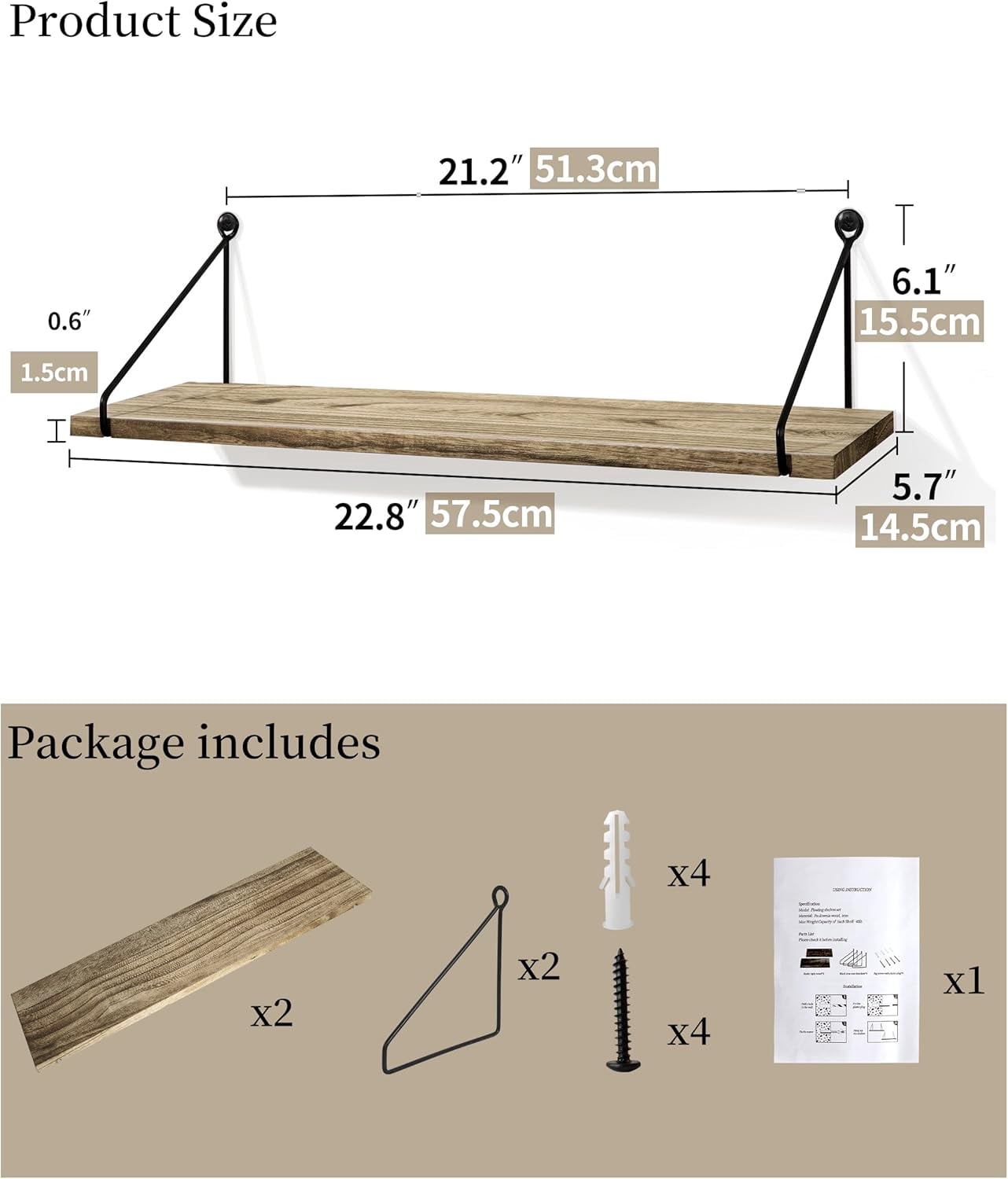 aduiopbnk 24 Inch Floating Shelves Long Shelf for Wall Decor Rustic ...