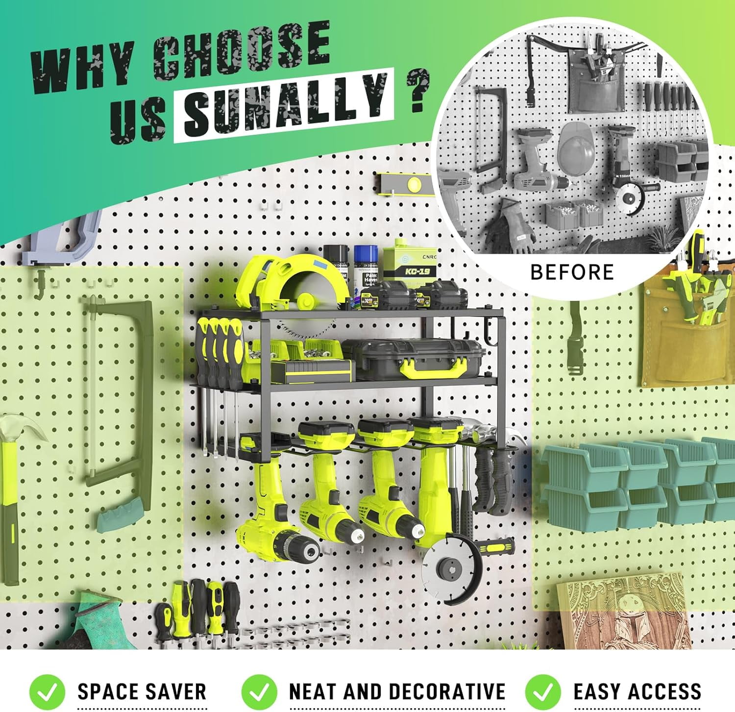 aduiopbnk 3-Tier Heavy Duty Steel Power Tool Organizer Matte Black 3 ...