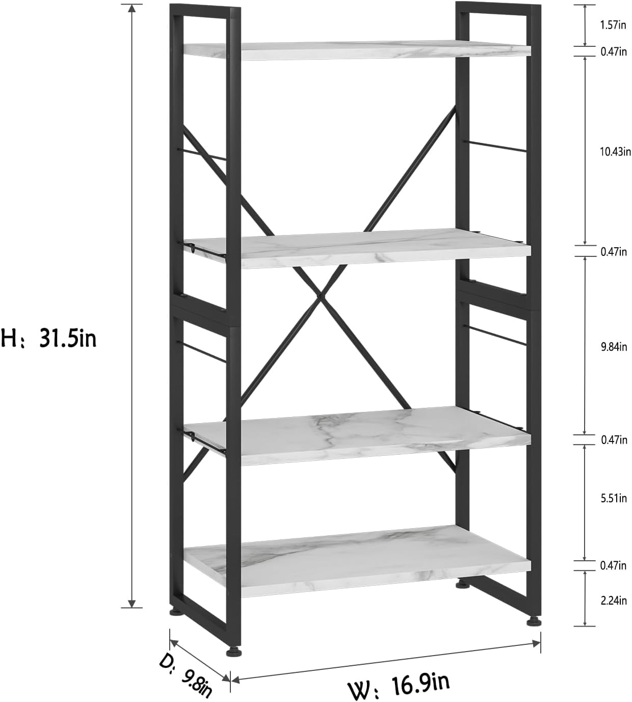 aduiopbnk 4 Tiers Bookshelf Adjustable White Faux Marble Organizer ...