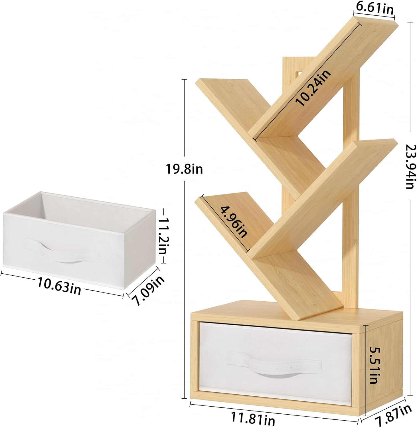 aduiopbnk 8 Tier Tree Bookshelf with Drawer Free Standing Wood Bookcase ...