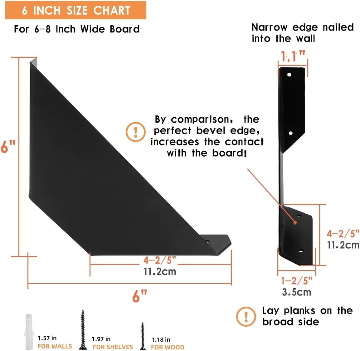 aduiopbnk Floating Shelf Brackets 6 Inch for 6-8 Inch Board Flat Curved ...