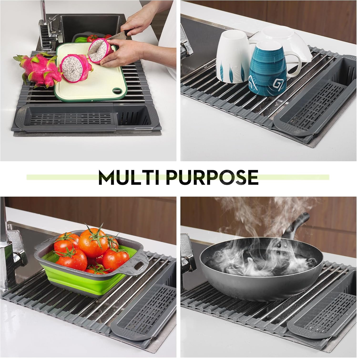aduiopbnk Roll Up Dish Drying Rack Over The Sink 304 Stainless Stee ...