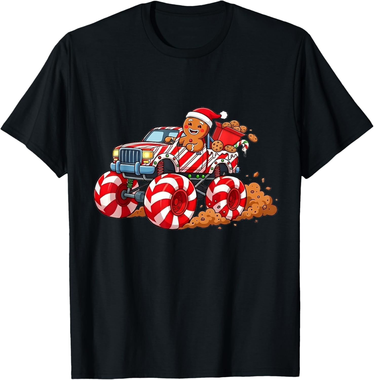 adult Christmas Gingerbread Monster Truck Cute Santa Cookie T-Shirt ...