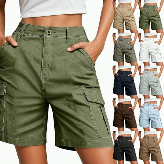 adviicd Bermuda Cargo Shorts Women, Elastic High Waist 6 Pockets Shorts ...