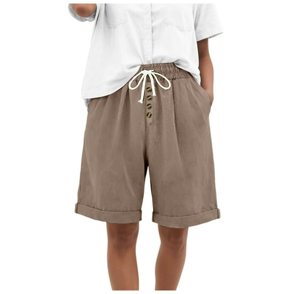 adviicd Bermuda Shorts for Women Casual Trendy Comfy Knee Length Elastic Waist Drawstring Short ...