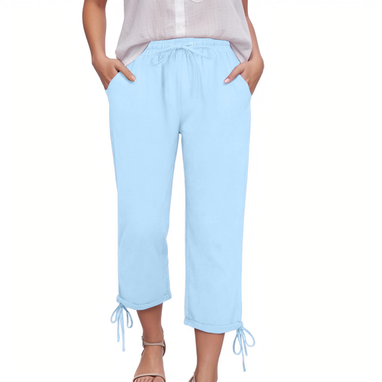 adviicd Capris Pants for Women Cotton Linen Casual Summer 2025 Drawstring Elastic Waist Straight ...