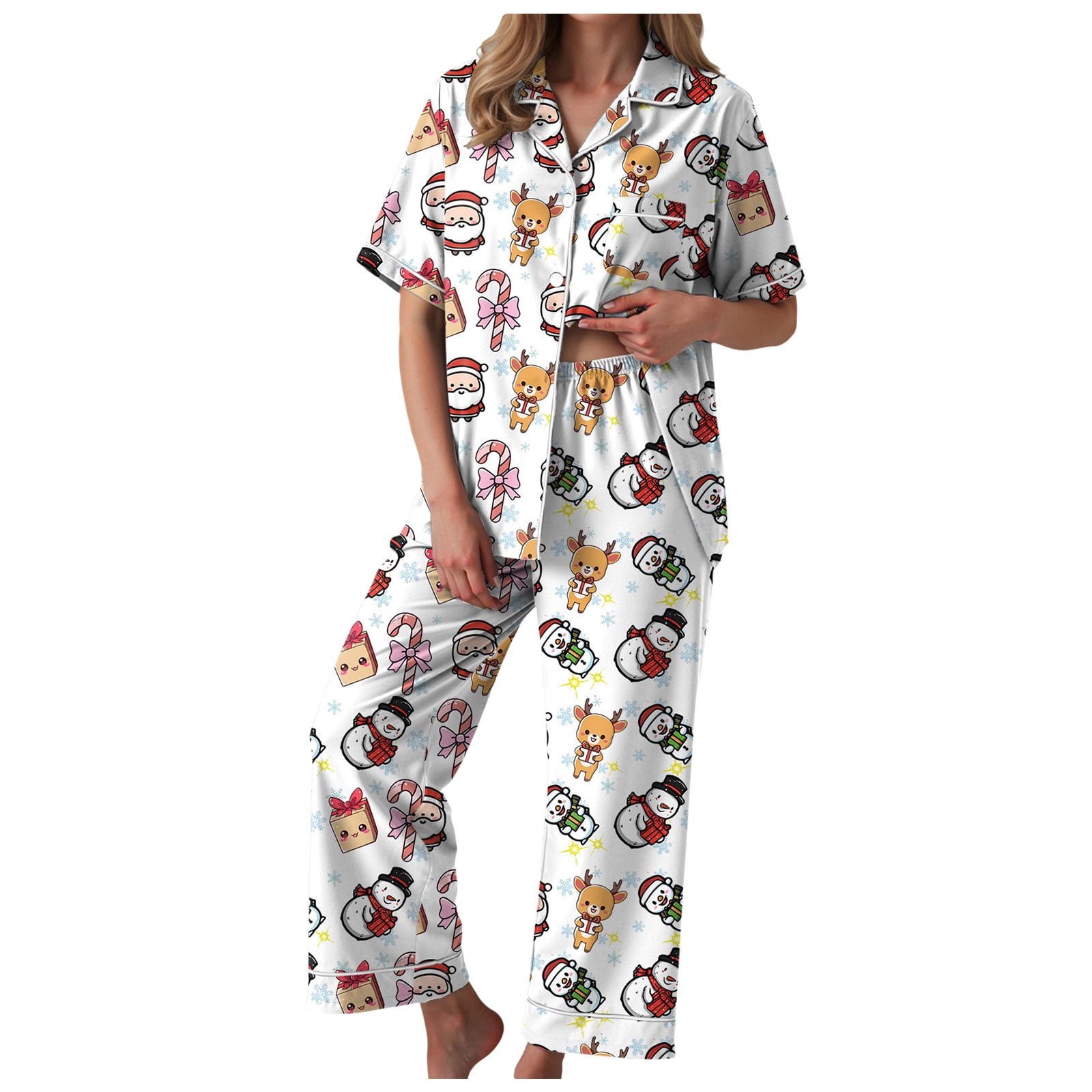 adviicd Christmas Pajamas Womens Short Sleeve Button Down Sleepwear ...