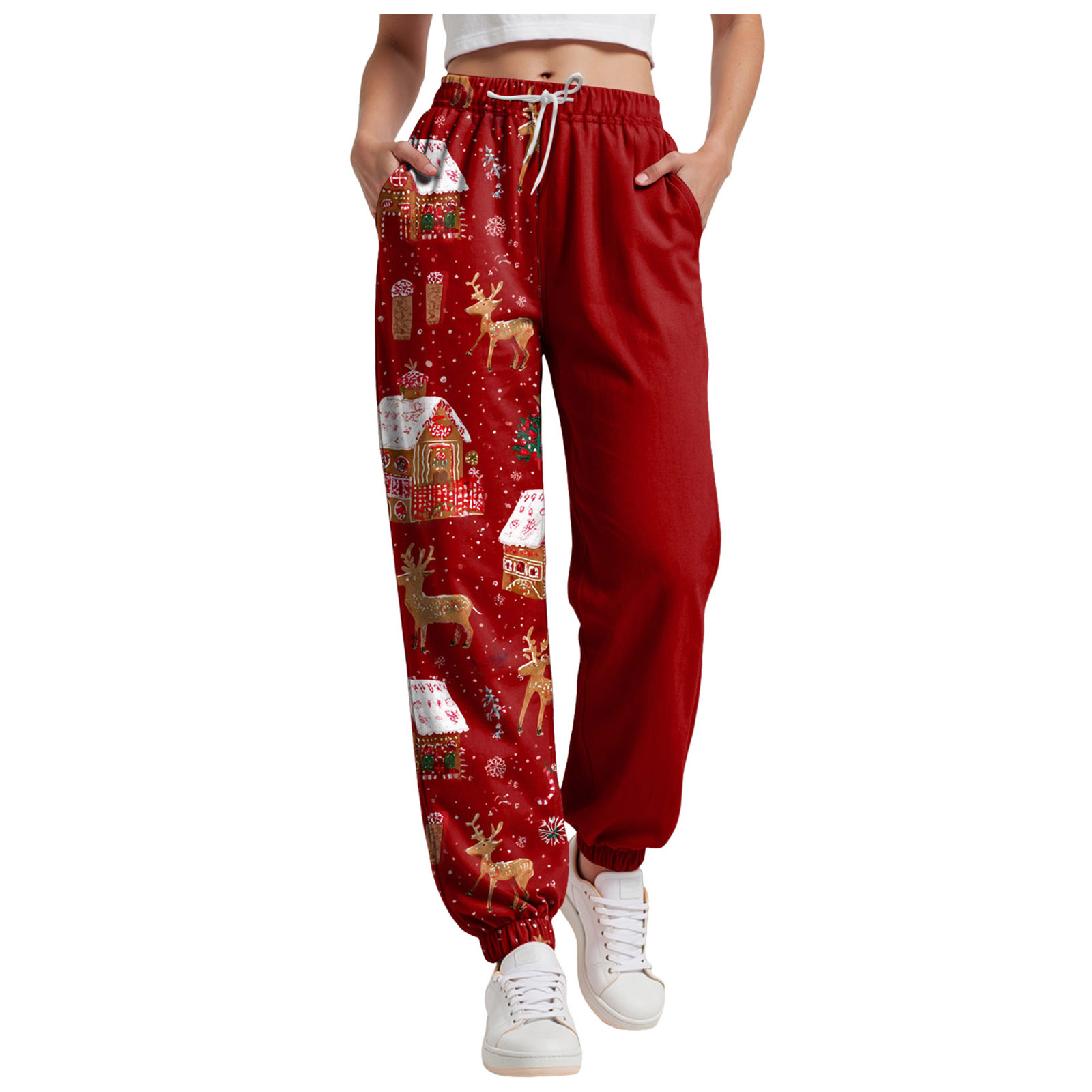 adviicd Christmas Sweatpants for Women Drawstring Xmas Print Fleece ...