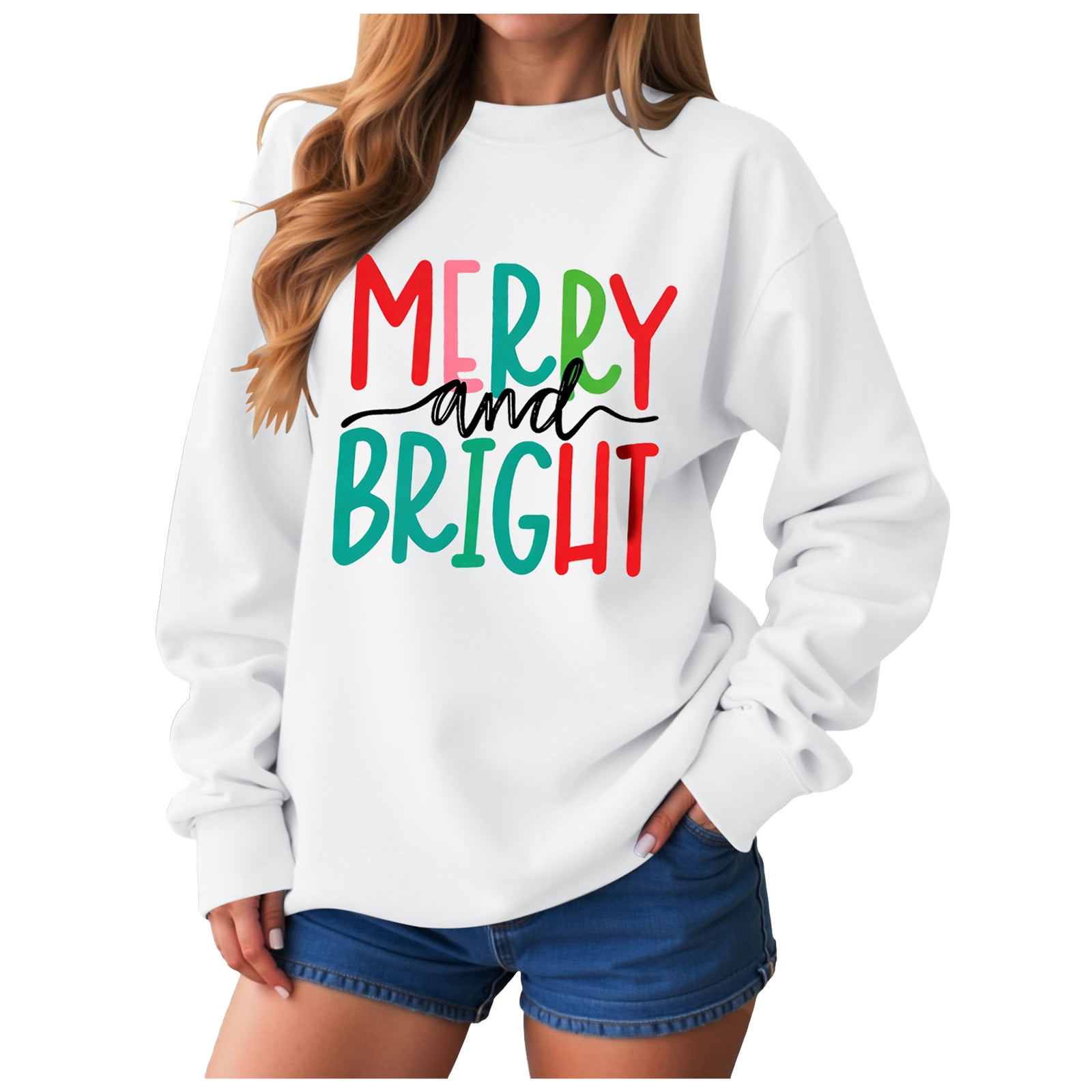 adviicd Christmas Sweatshirt for Women Merry and Bright Sweaters ...
