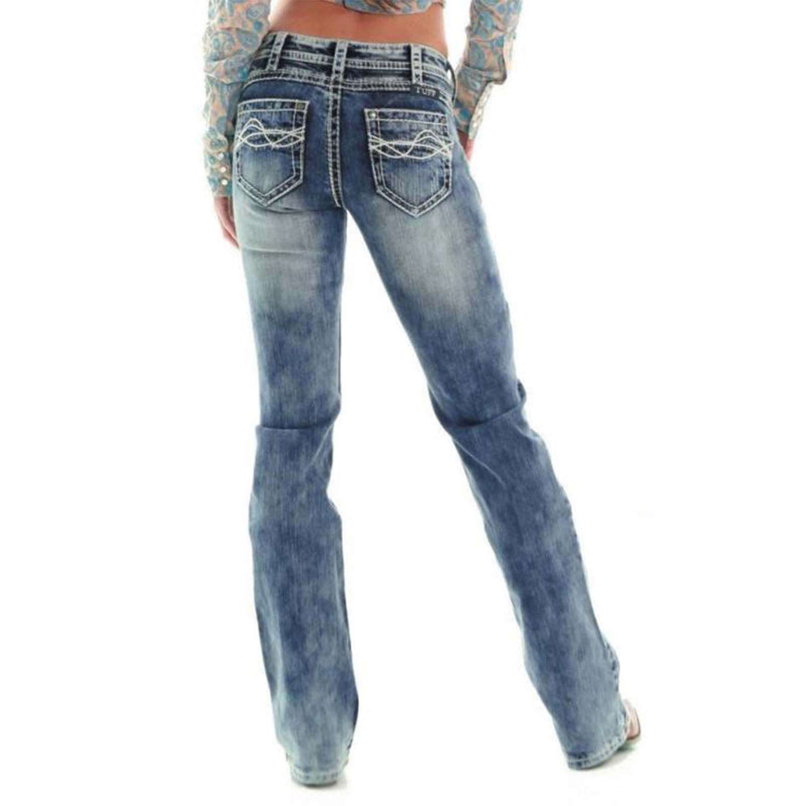 adviicd Elastic Waist Jeans for Women High Waisted Bell Bottom Jeans ...