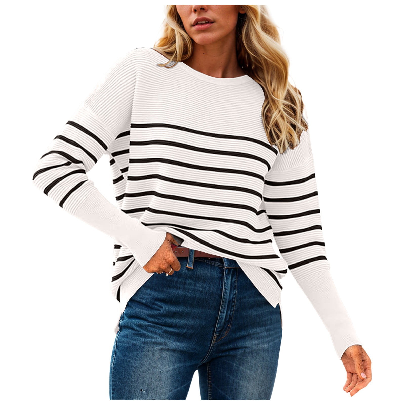 adviicd Fall Sweaters for Women 2025 Casual Long Sleeve Sweater Striped ...