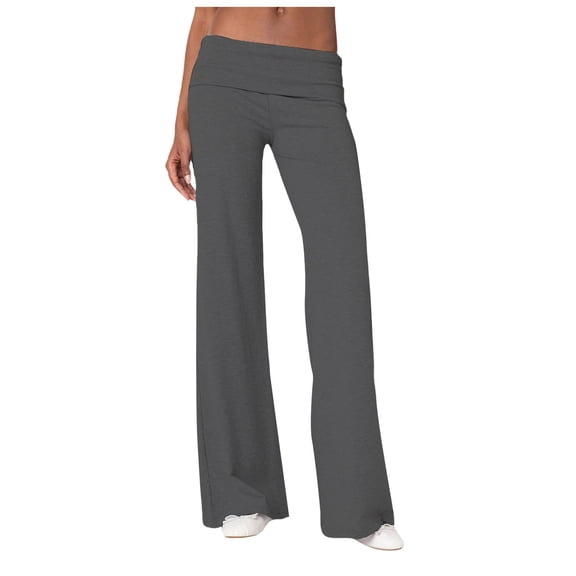 Fold Over Yoga Pants For Women Low Rise Straight Wide Leg Sweatpants ...