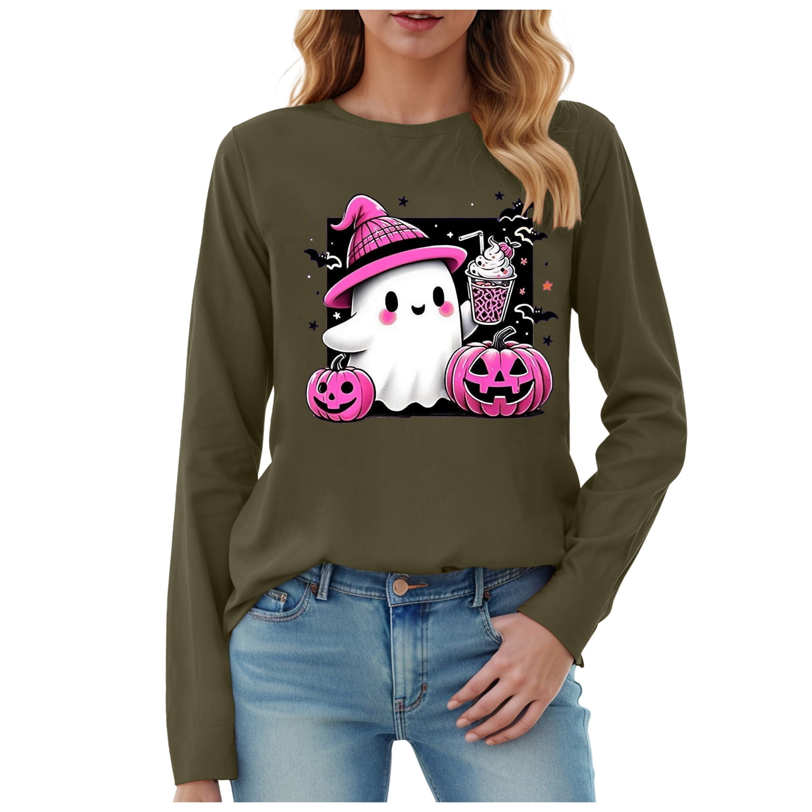 adviicd Funny Halloween Shirts for Women: Cute Graphic Long Sleeve Tees for Fall, Basic Casual ...