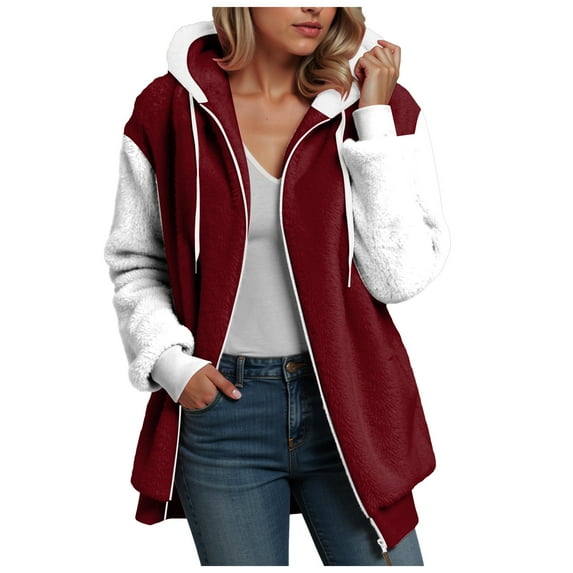 adviicd Fuzzy Fleece Jackets for Women Plus Size Hoodies Fall Winter ...