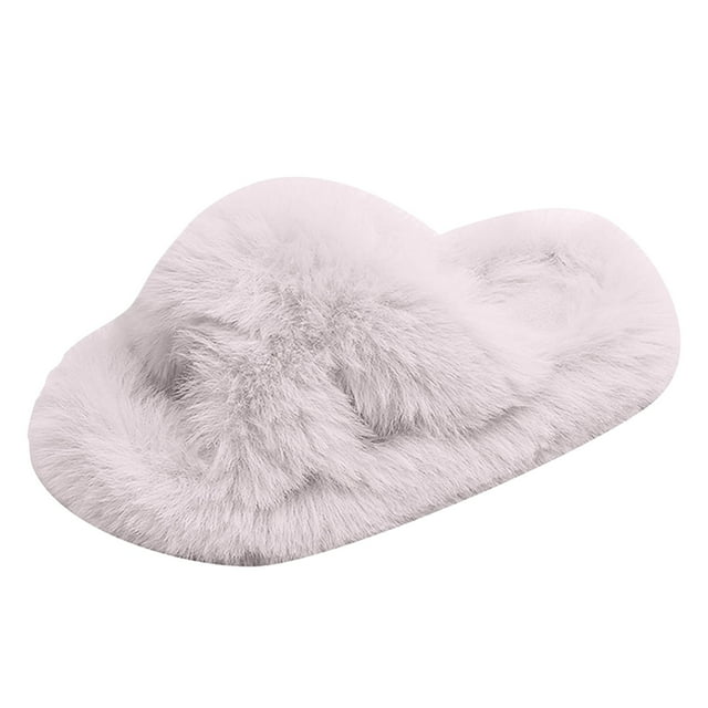 Adviicd Girls Fuzzy Fluffy Slippers Open Toe Cross Band Soft Plush