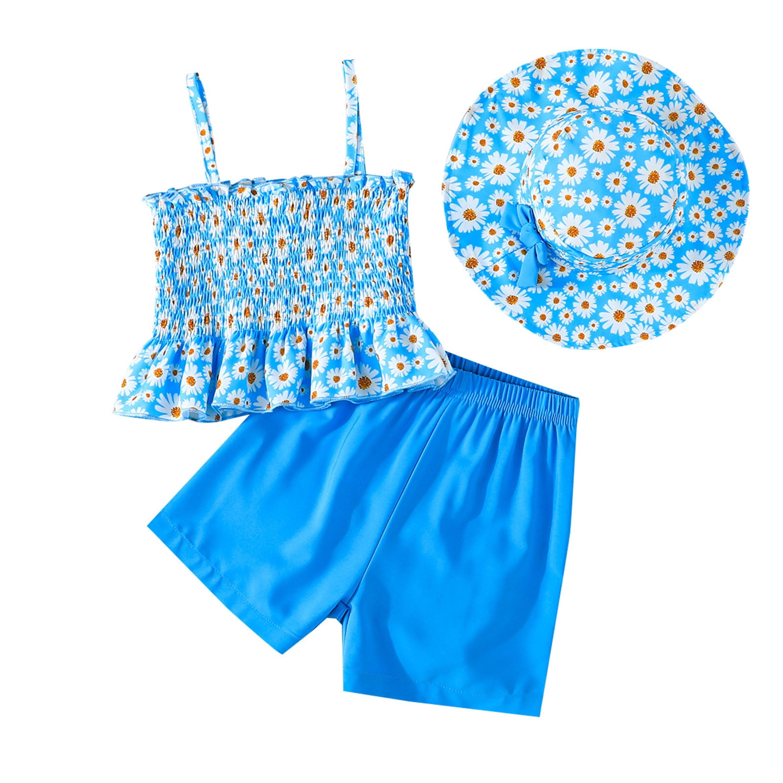 adviicd Girls 2025 Summer Clothes Set Teen Shorts Outfit (Blue,3-4 ...