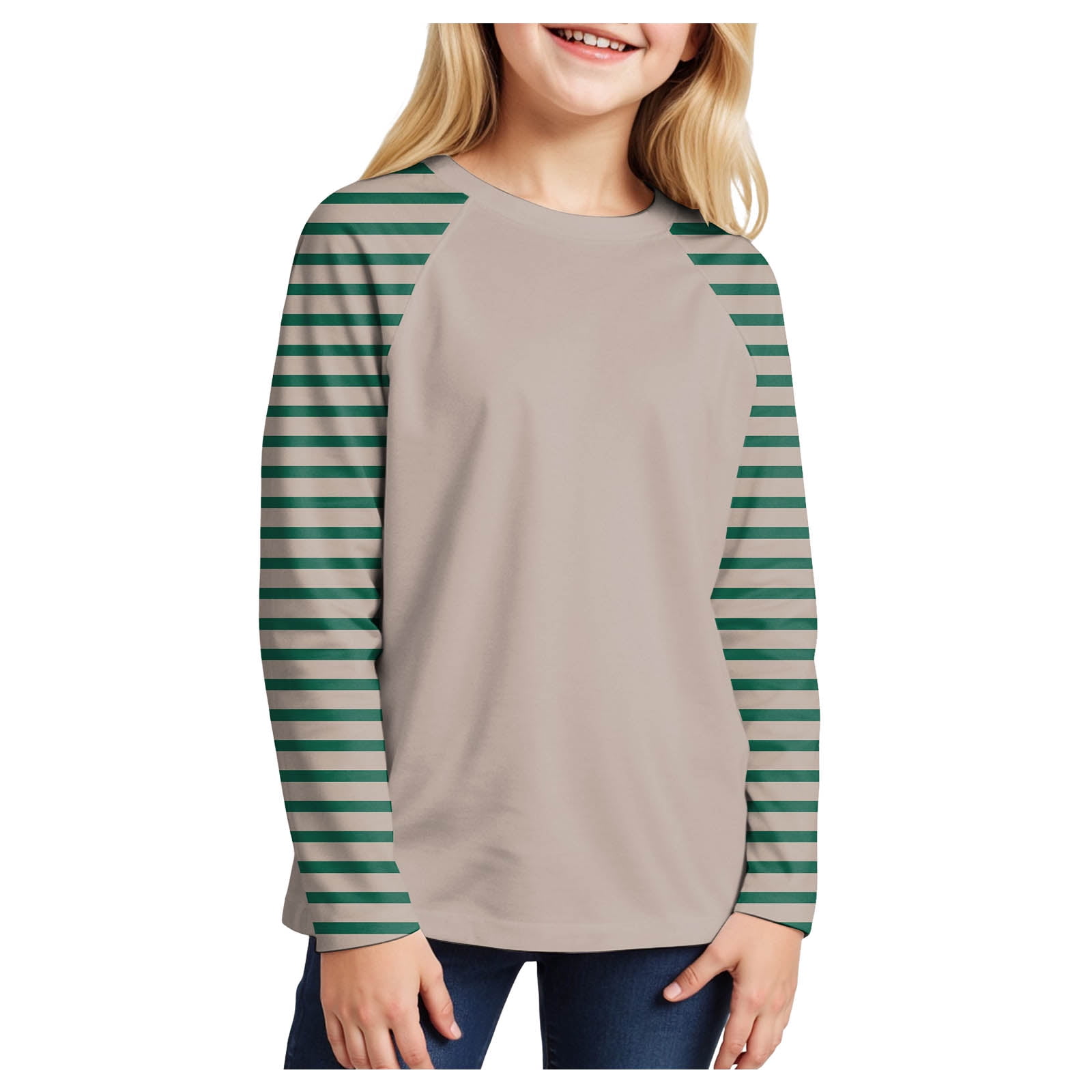 adviicd Girls Color Block Tops Casual Long Sleeve Shirts Round Neck ...