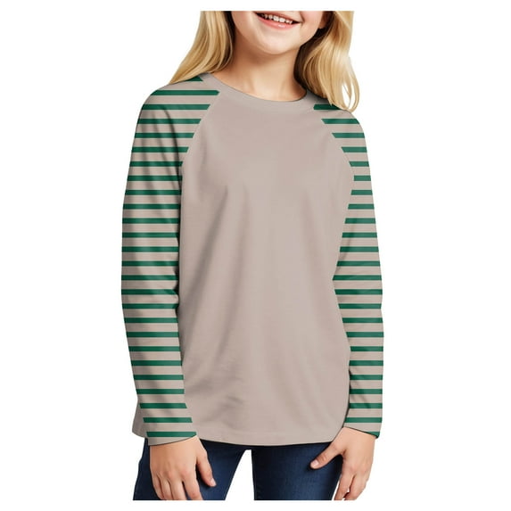adviicd Girls Color Block Tops Casual Long Sleeve Shirts Round Neck ...