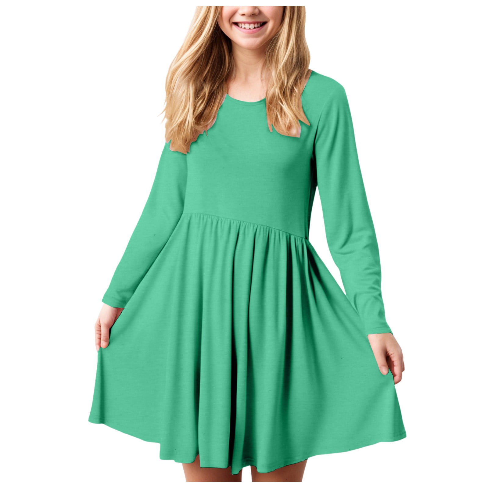 adviicd Girls Dresses Size 10-12 Casual Long Sleeve Solid Color Back ...