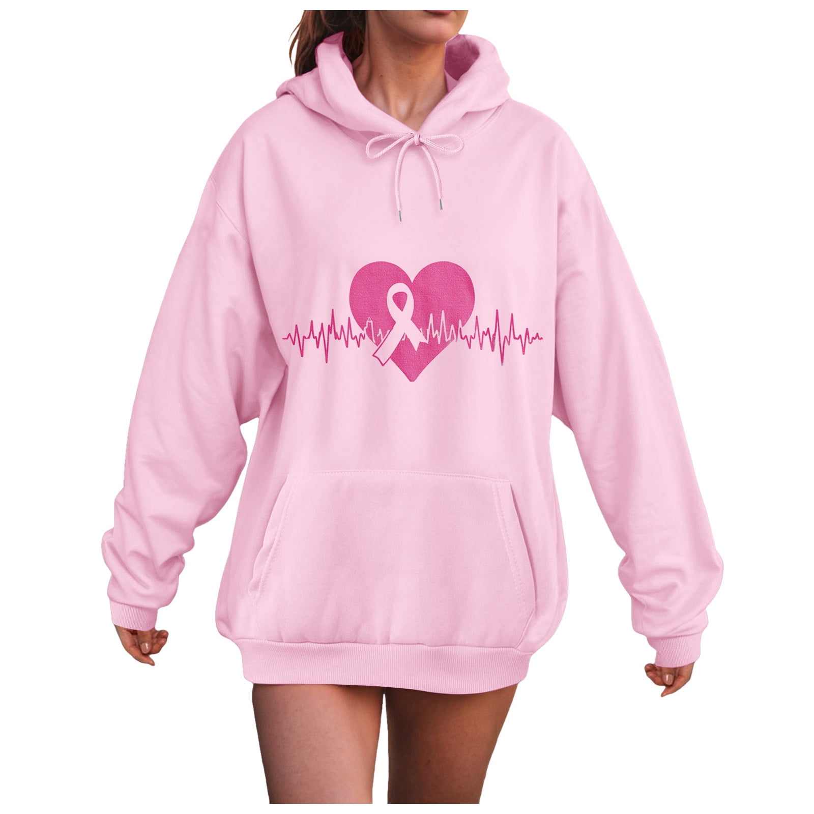 adviicd Hoodies for Women Pink Ribbon Pullover Long Sleeve Tops (Pink ...