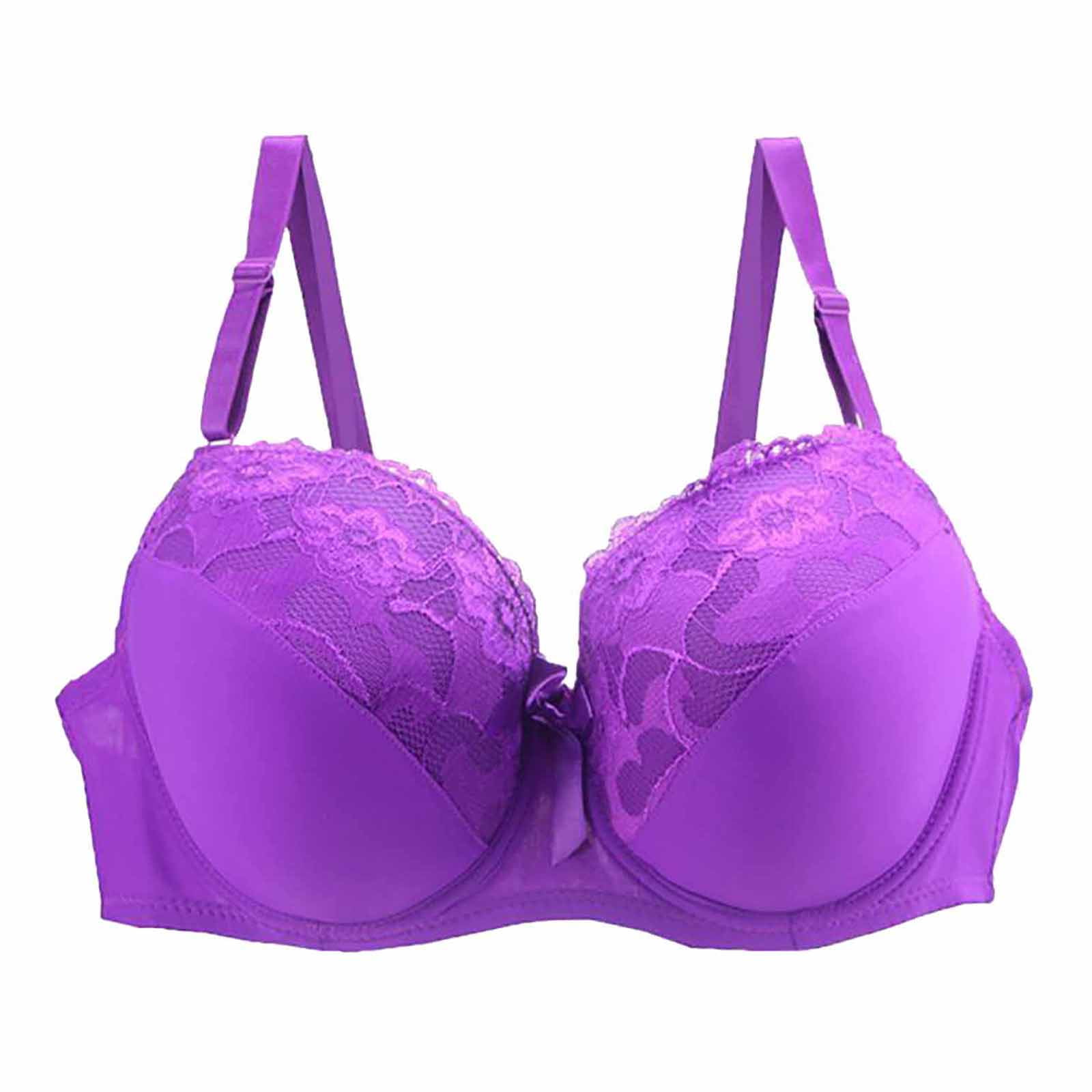 adviicd Lace Bra for Womens Full Coverage No Underwire Bras Comfort Underwear (Purple, 100D ...
