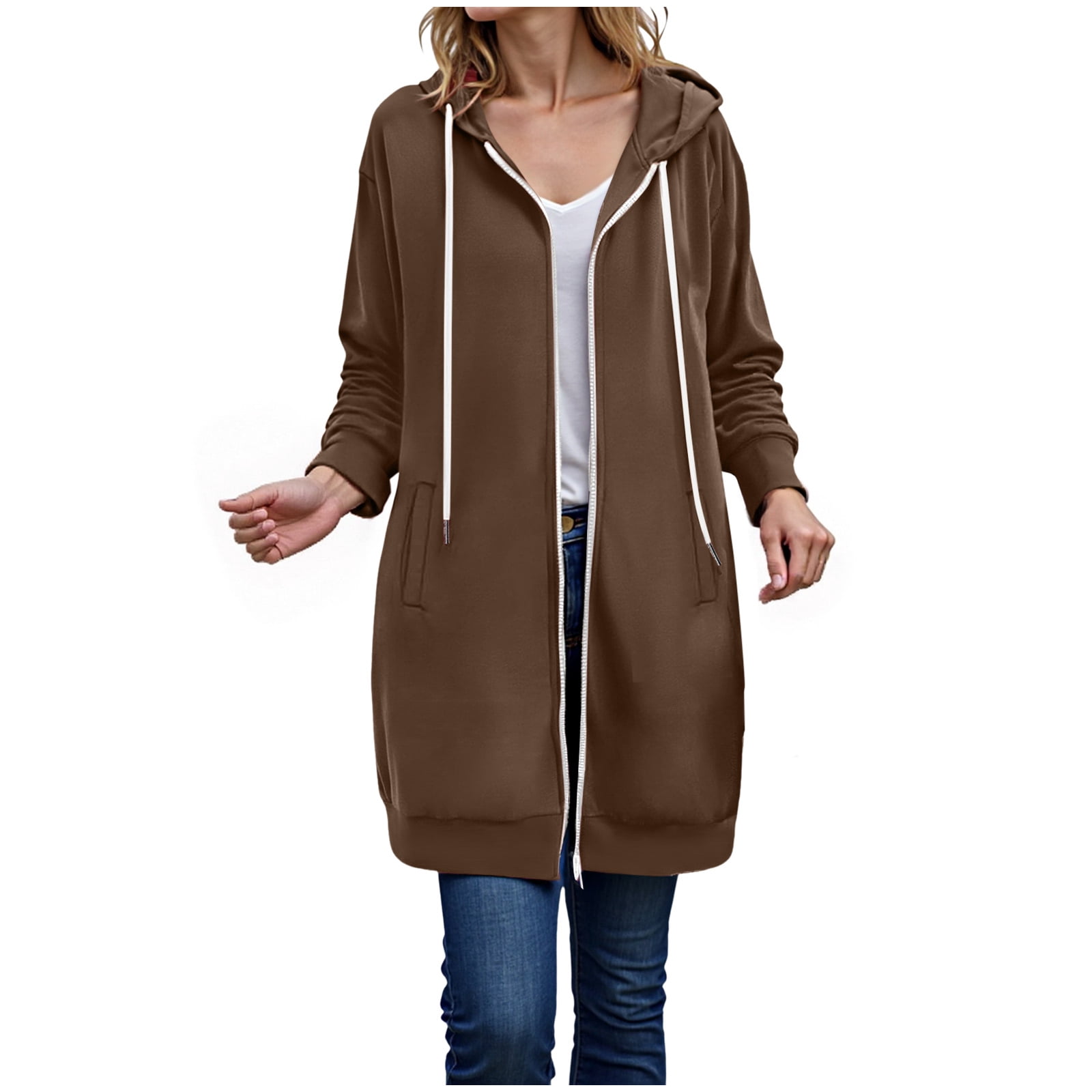 adviicd Long Zip Up Hoodie for Women Zippers Trendy Lightweight Fleece ...