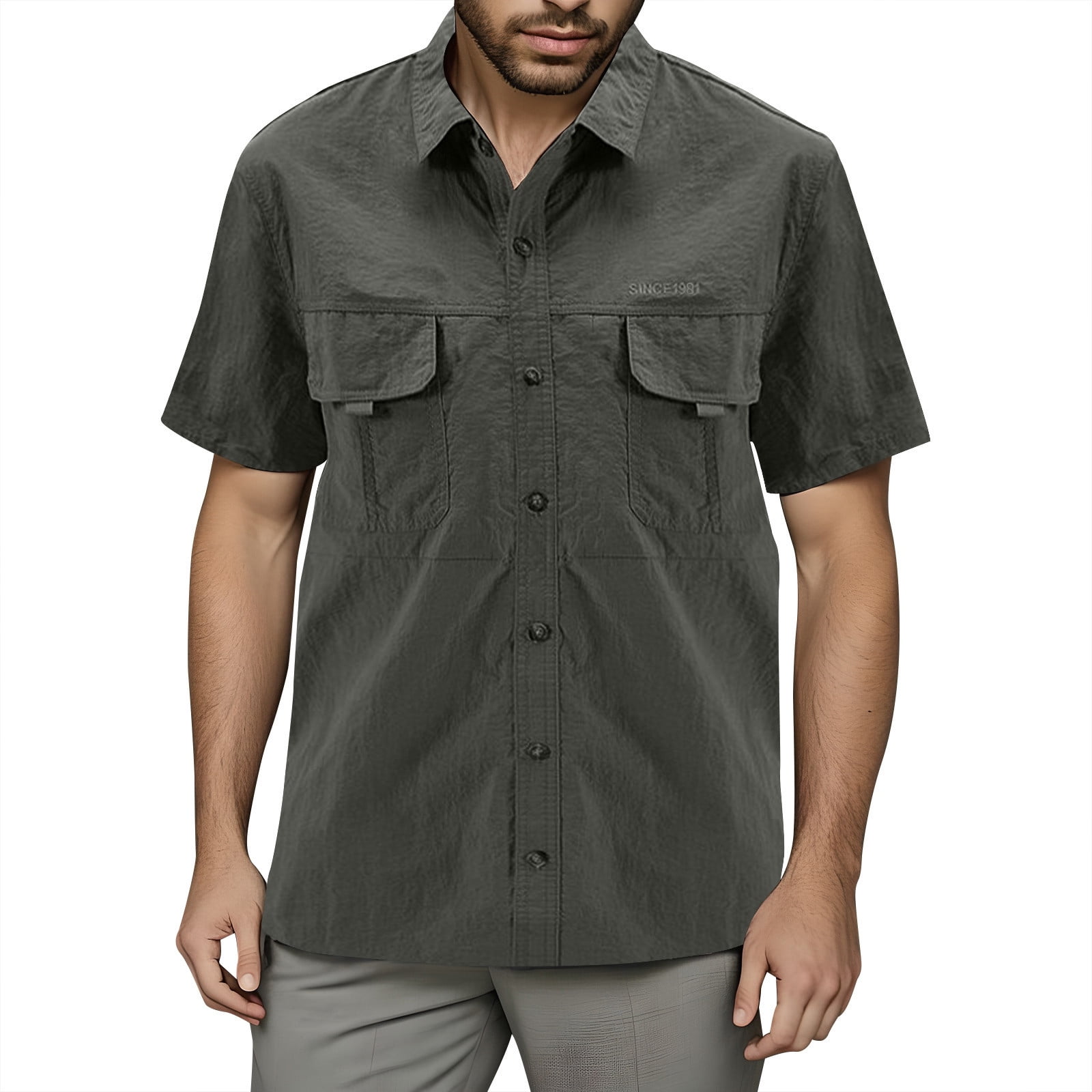 adviicd Mens Short Sleeve Casual Two Pockets Work Derss Button Up ...