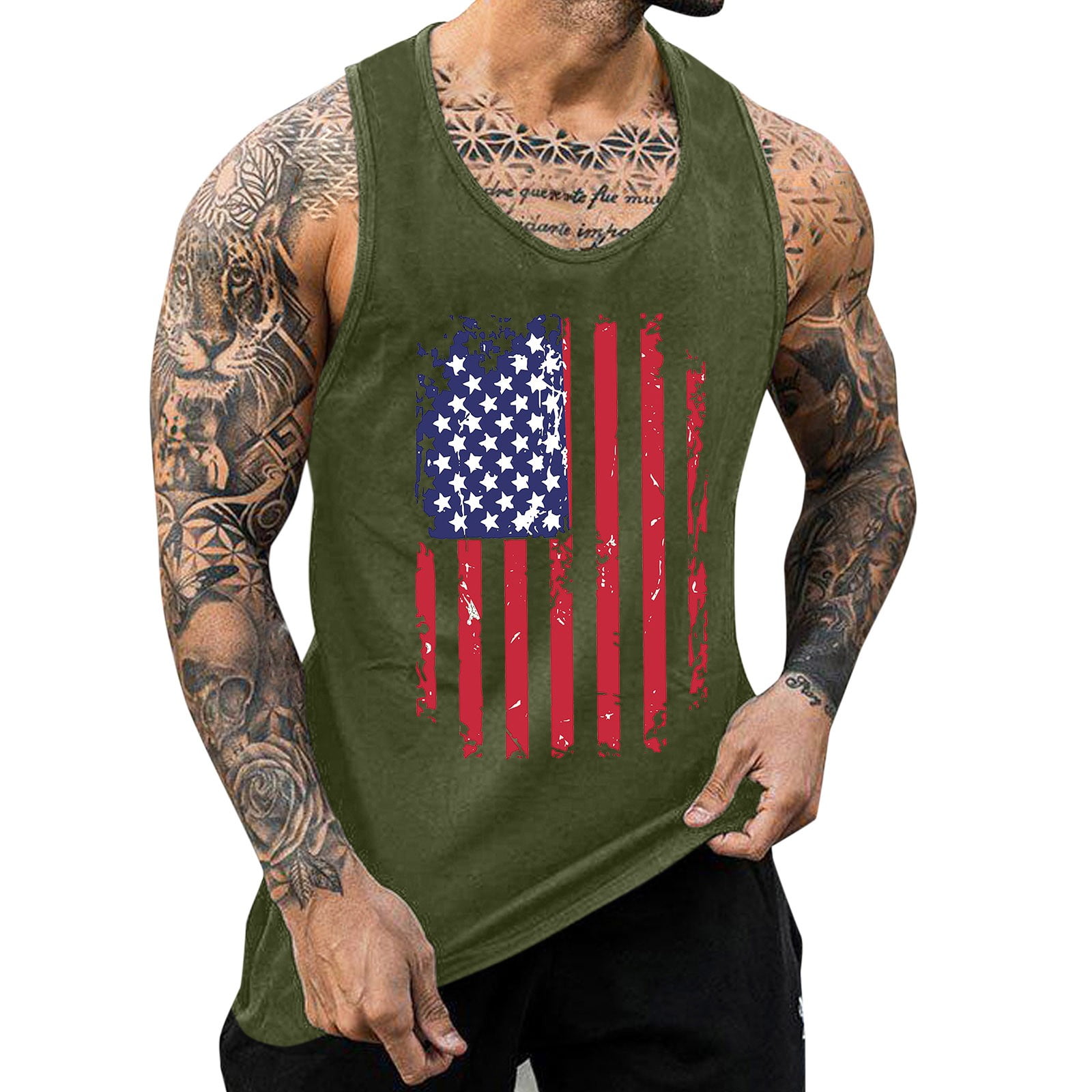 adviicd Mens Tanks Men's Patriotic American Flag Stars All Over Tank ...