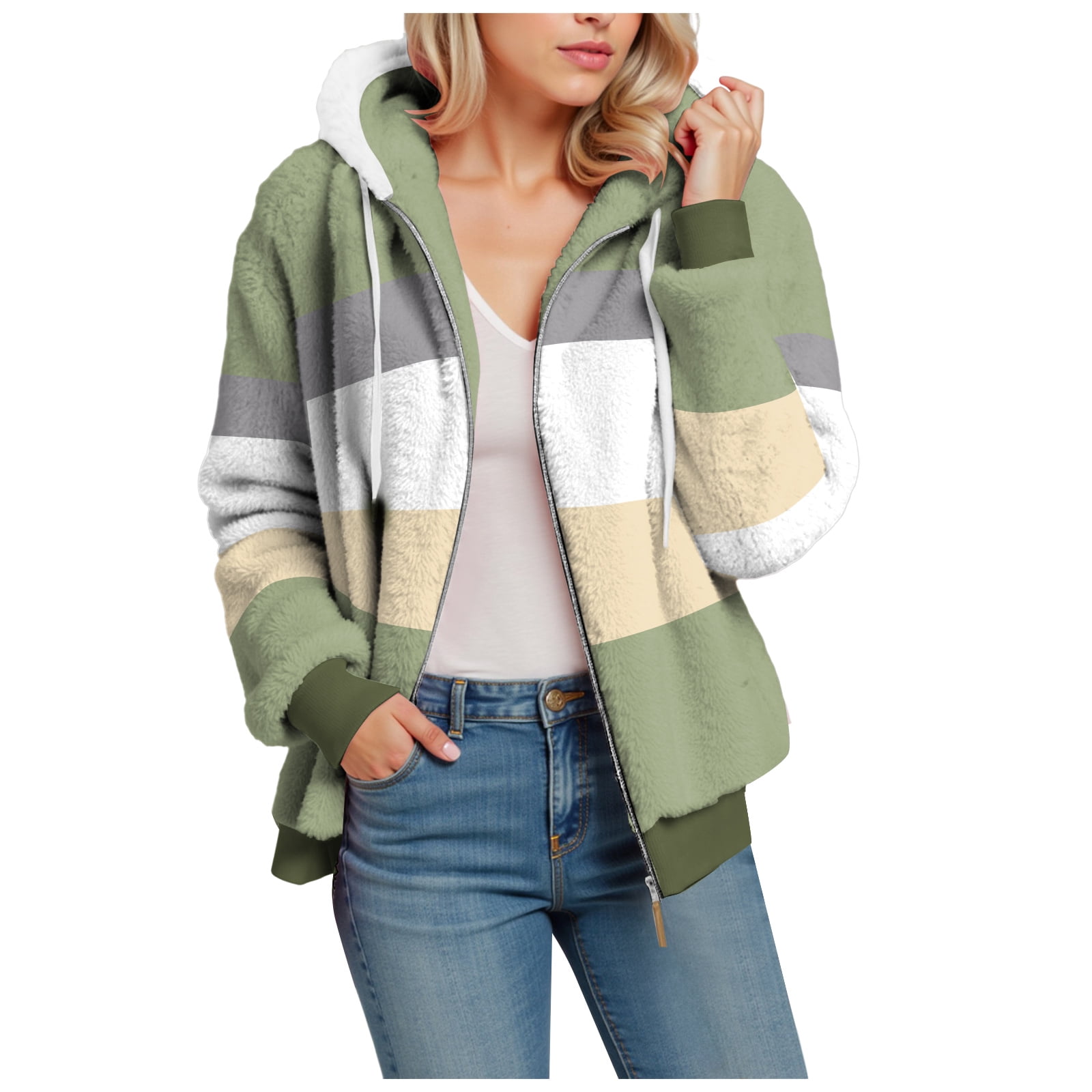 adviicd Oversized Fuzzy Fleece Jackets for Women Fashion Color Block ...