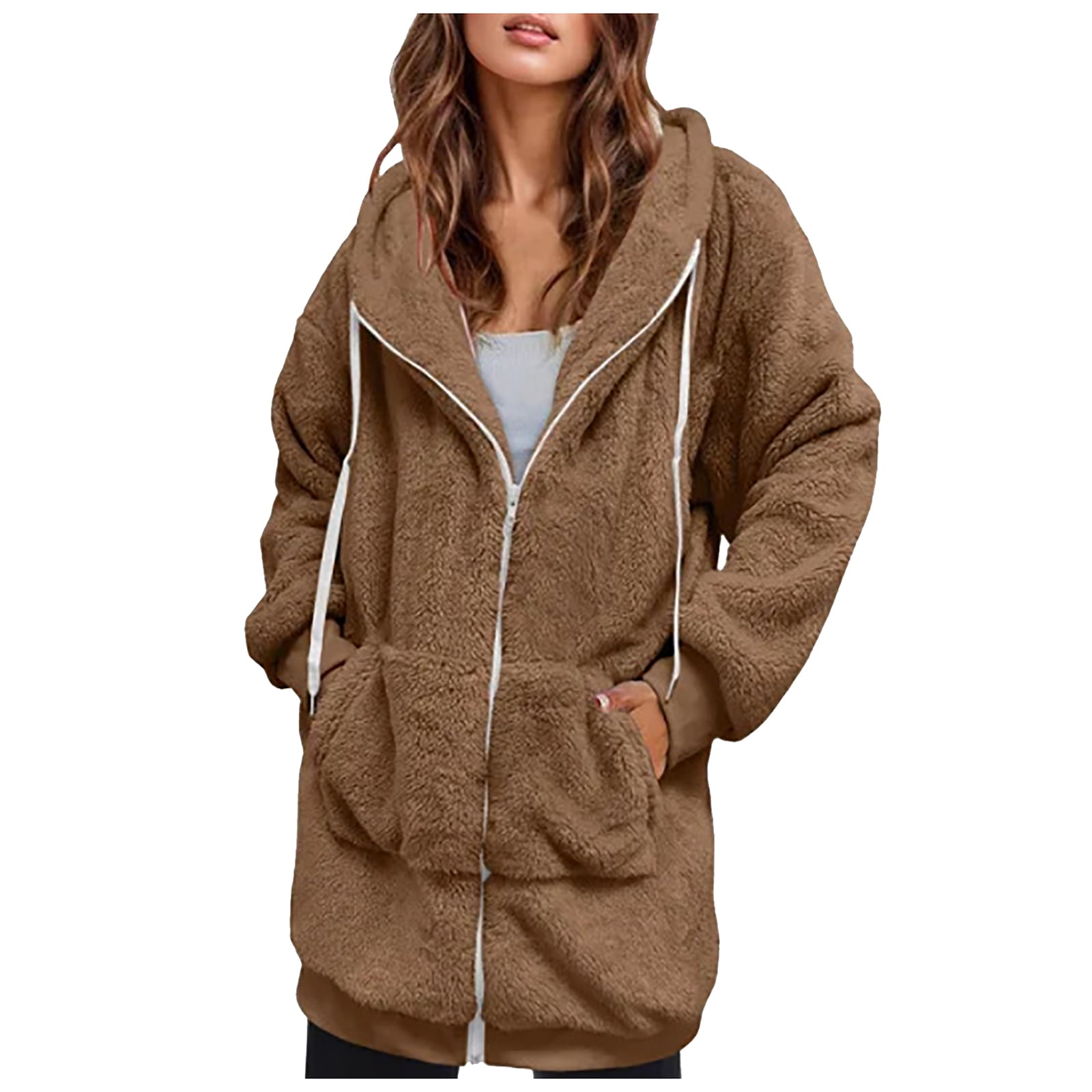 adviicd Oversized Fuzzy Fleece Jackets for Women Fashion Solid Color ...