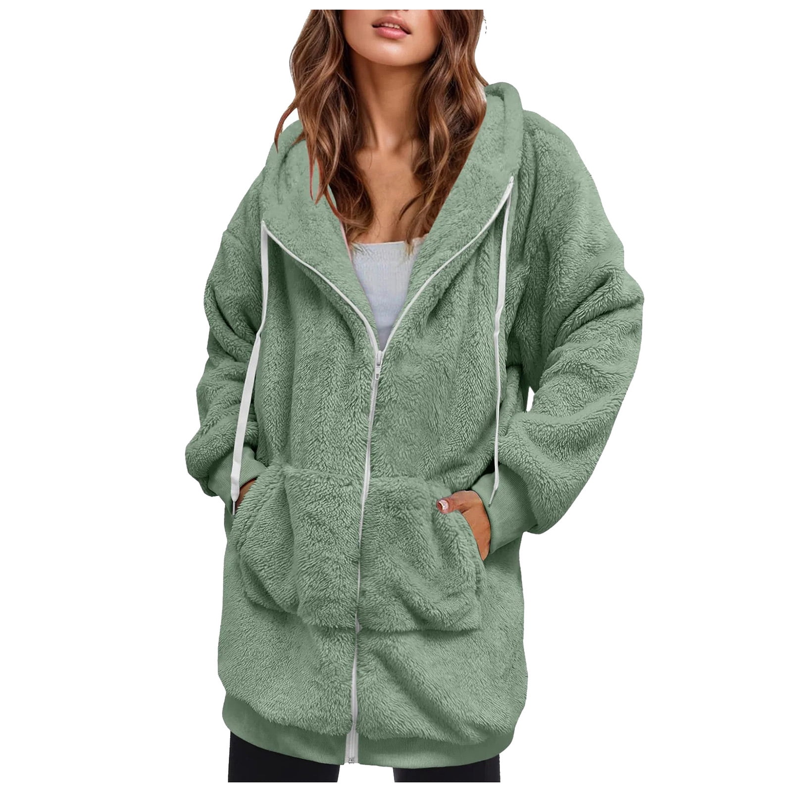 adviicd Oversized Fuzzy Fleece Jackets for Women Fashion Solid Color ...