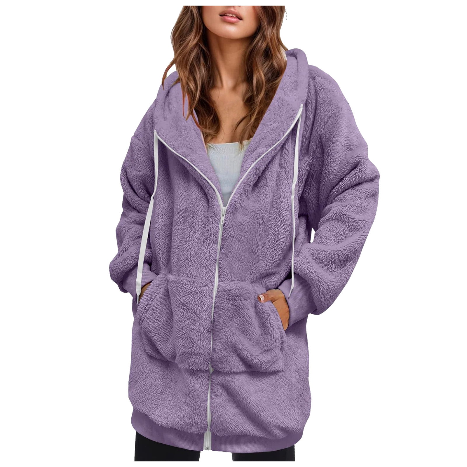adviicd Oversized Fuzzy Fleece Jackets for Women Fashion Solid Color ...