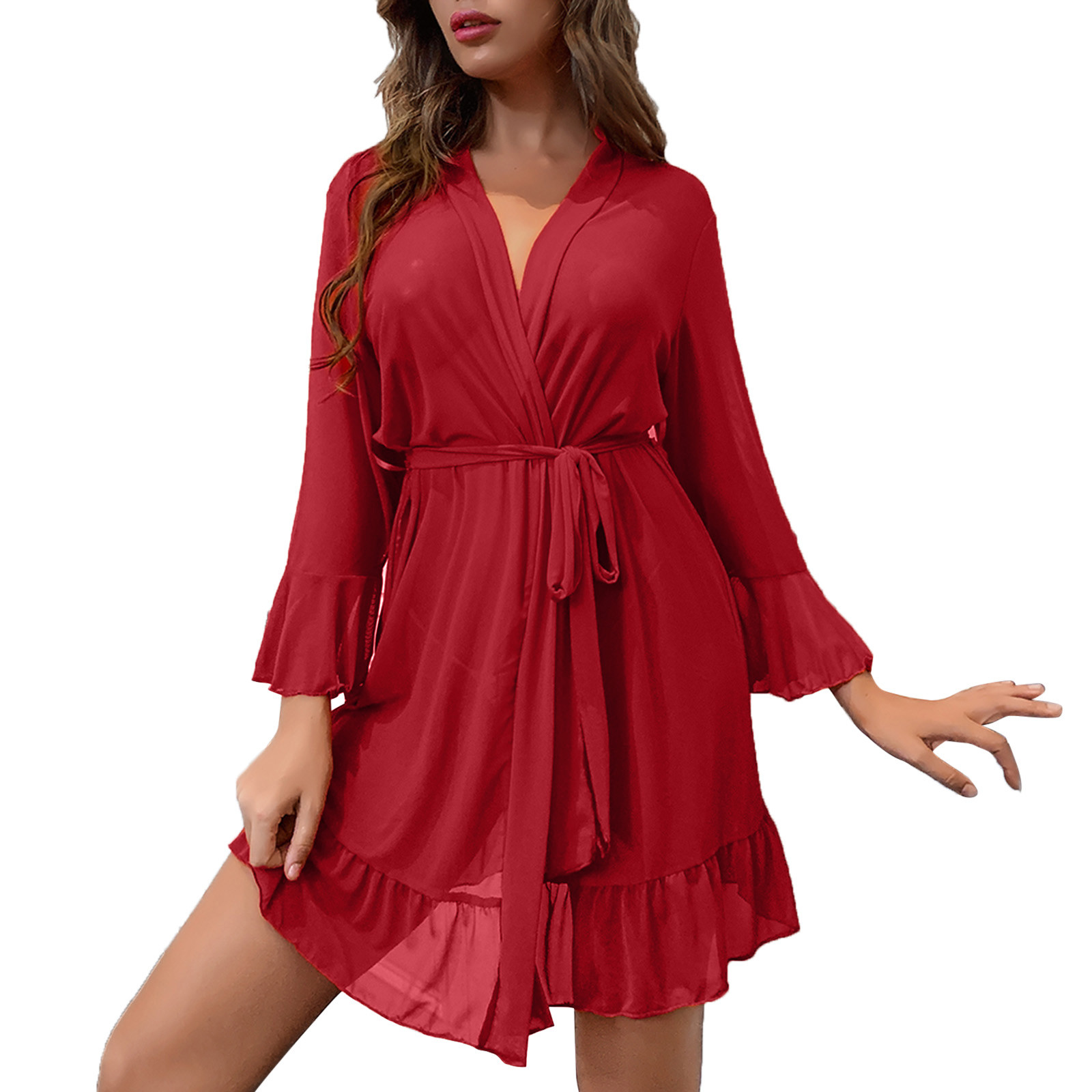 adviicd Pajamas Ladies Mesh Nightgown Mesh Underwear Bathrobe Ruffle ...