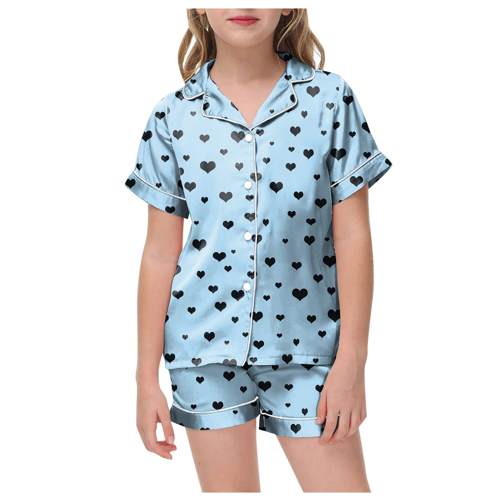 adviicd Pjs for Girls Satin Pajamas for Girls Coat Style Silky Button ...