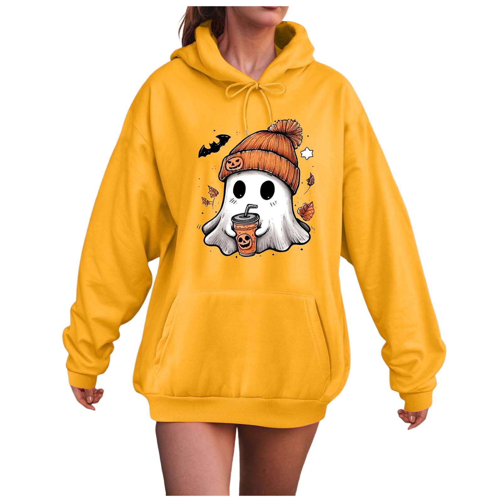 adviicd Spooky Ghost Print Hoodie - Women's Casual Halloween Pullover ...