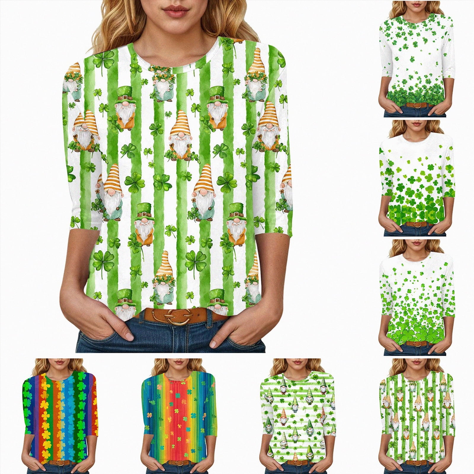 adviicd St. Patrick's Day Tshirt Women Lucky Clover Print Irish Shirt 3 ...