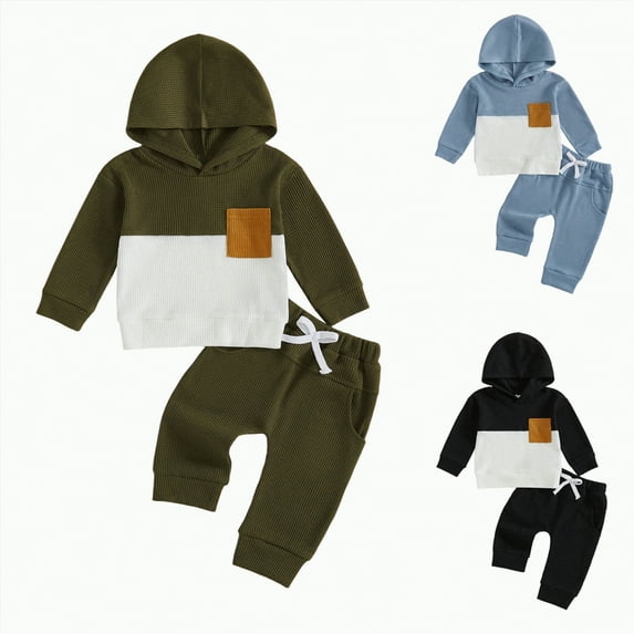 adviicd Toddler Baby Boy Hoodies Fall Clothes Waffle Contrast Color ...