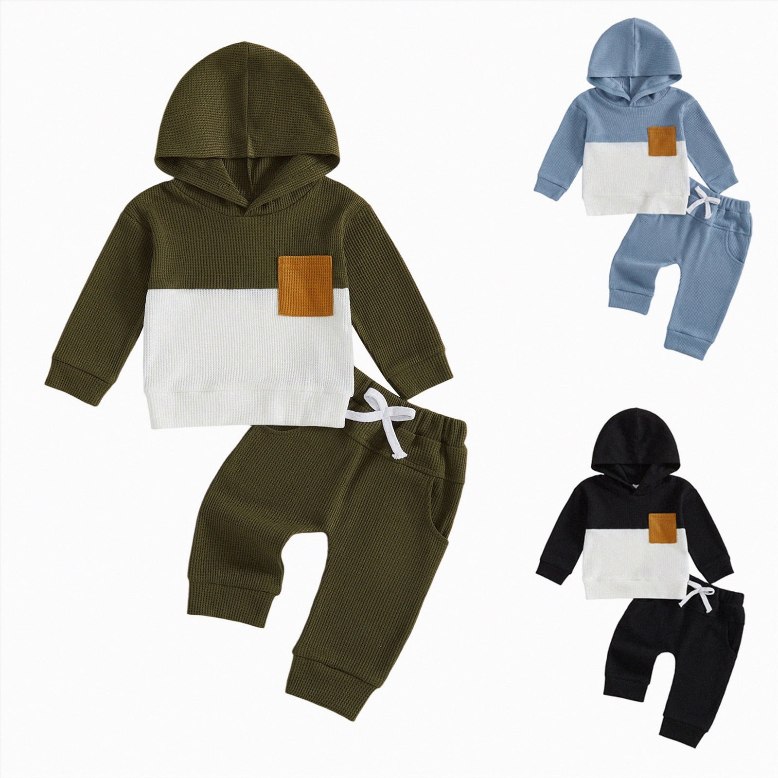adviicd Toddler Baby Boy Hoodies Fall Clothes Waffle Contrast Color ...