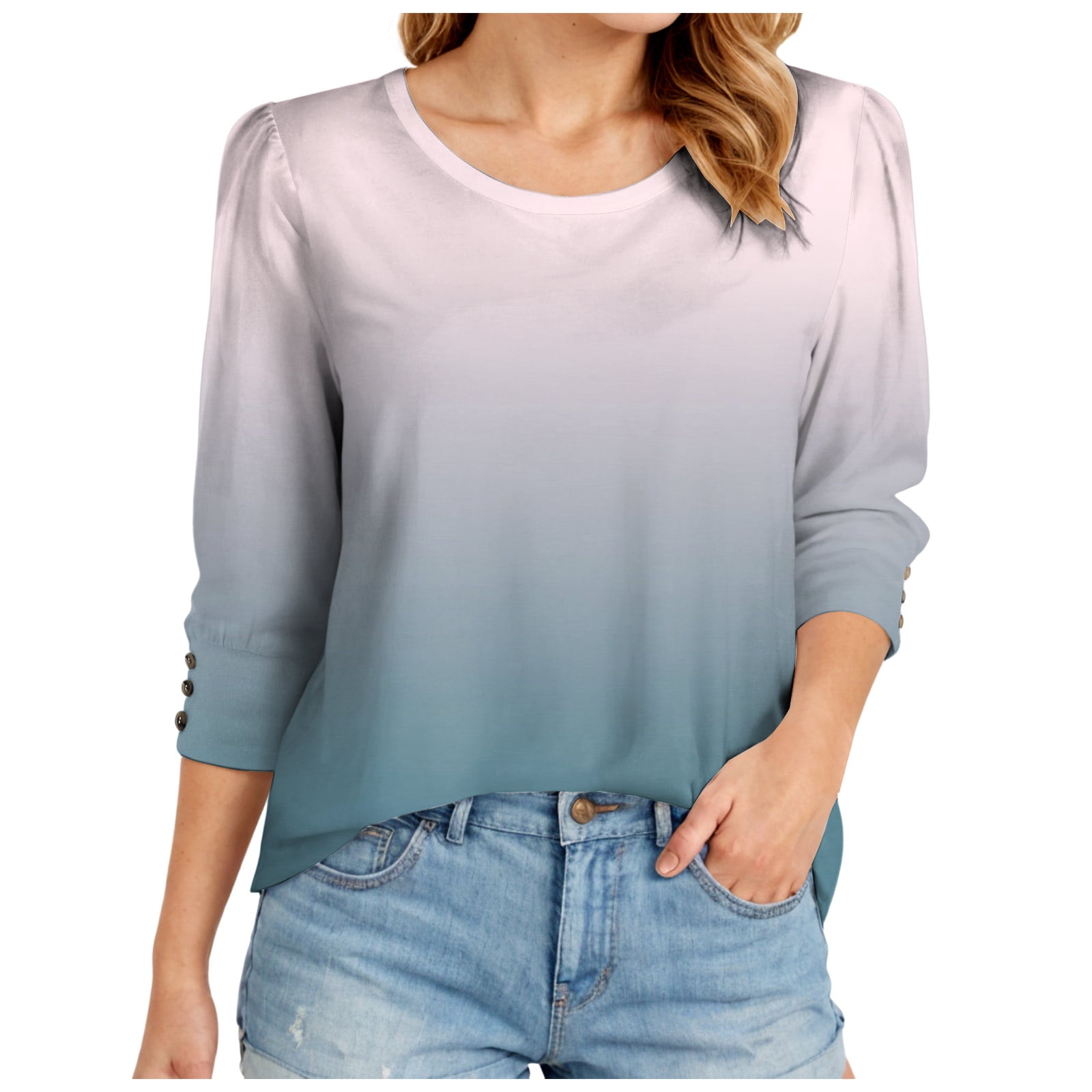 adviicd Women Blouses Dressy Casual 3/4 Sleeve with Buttons Tops ...