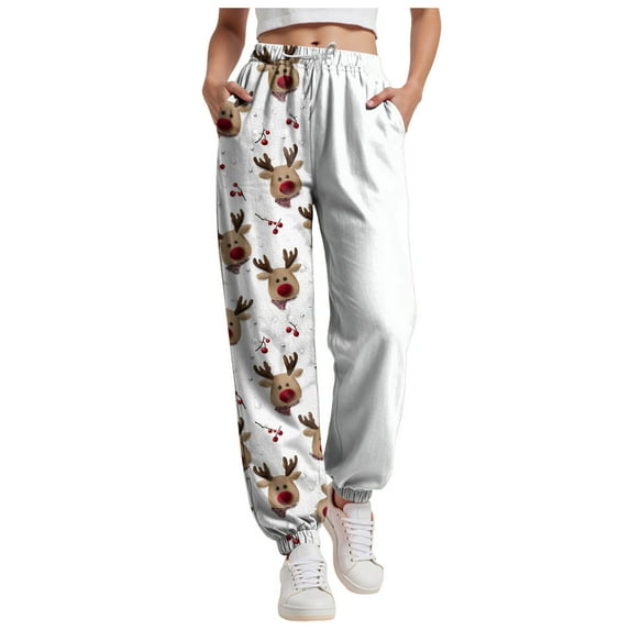 adviicd Women Christmas Pajama Pants Wide Leg Pants Drawstring Xmas Holiday Graphic Lightweight ...