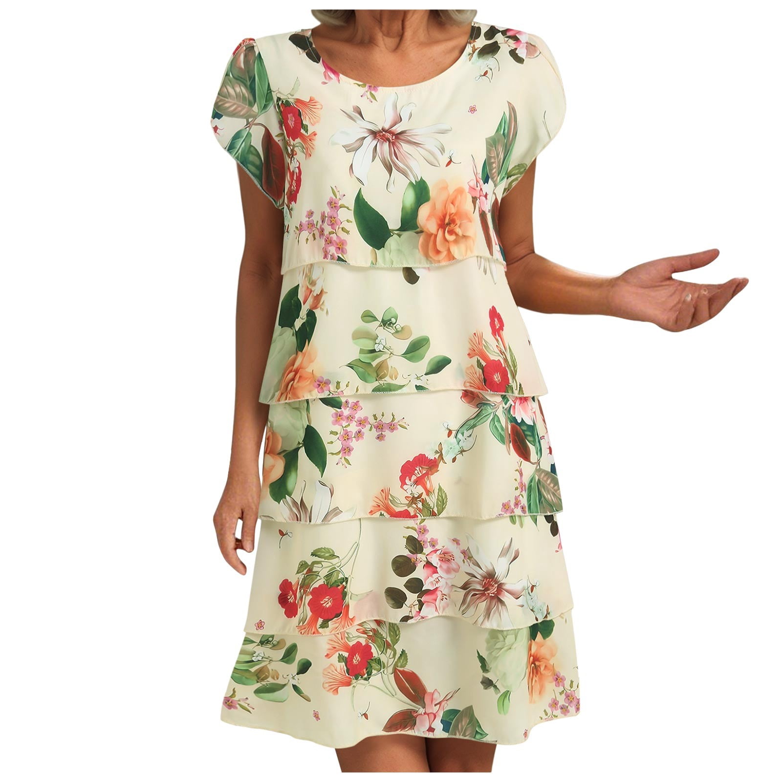 adviicd Women Floral Print Cascade Dress, Printed Chiffon Sleeveless ...